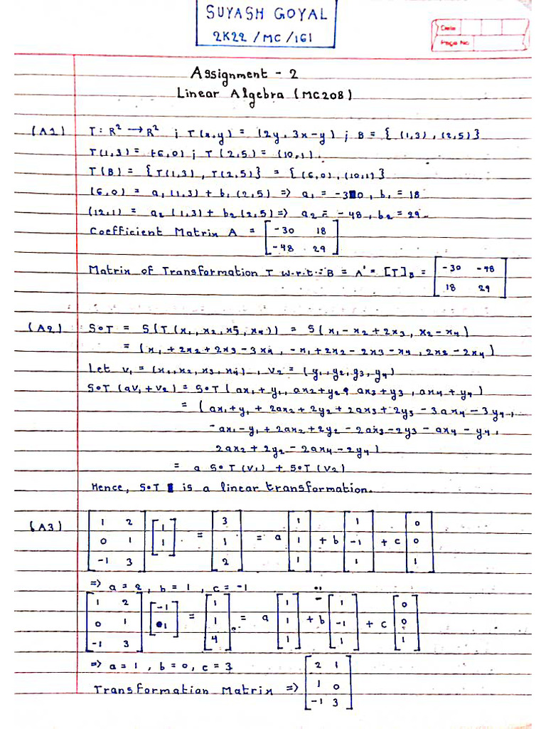 Linear Algebra Assignment 2 | PDF