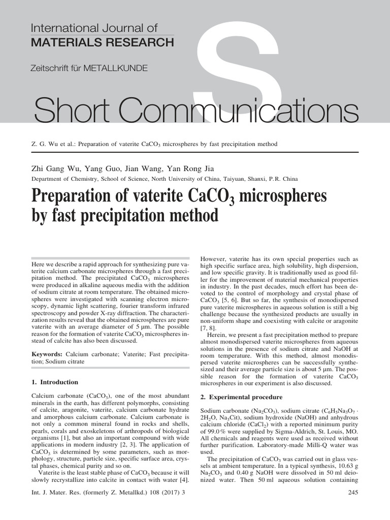 Preparation of Vaterite CaCO3 Microspheres | PDF | Sodium Hydroxide ...