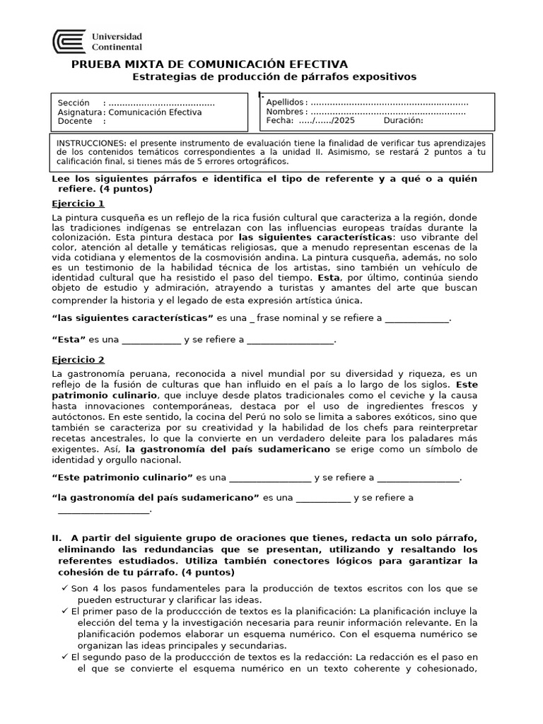 Prueba Mixta de Comunicación Efectiva: Estrategias de Producción de ...