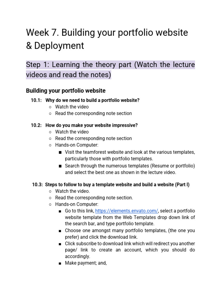 Week 7 Building Portfolio Website Todo List | PDF | Cyberspace | Computing
