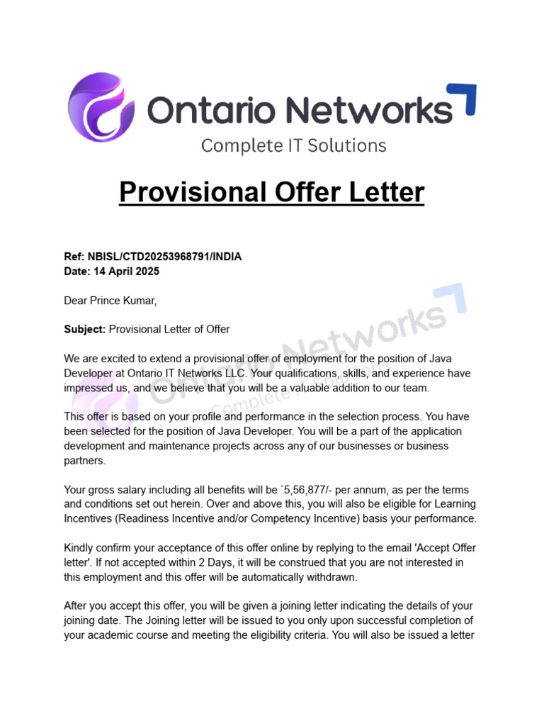 Provisional Job Offer for Java Developer | PDF | Taxes | Salary
