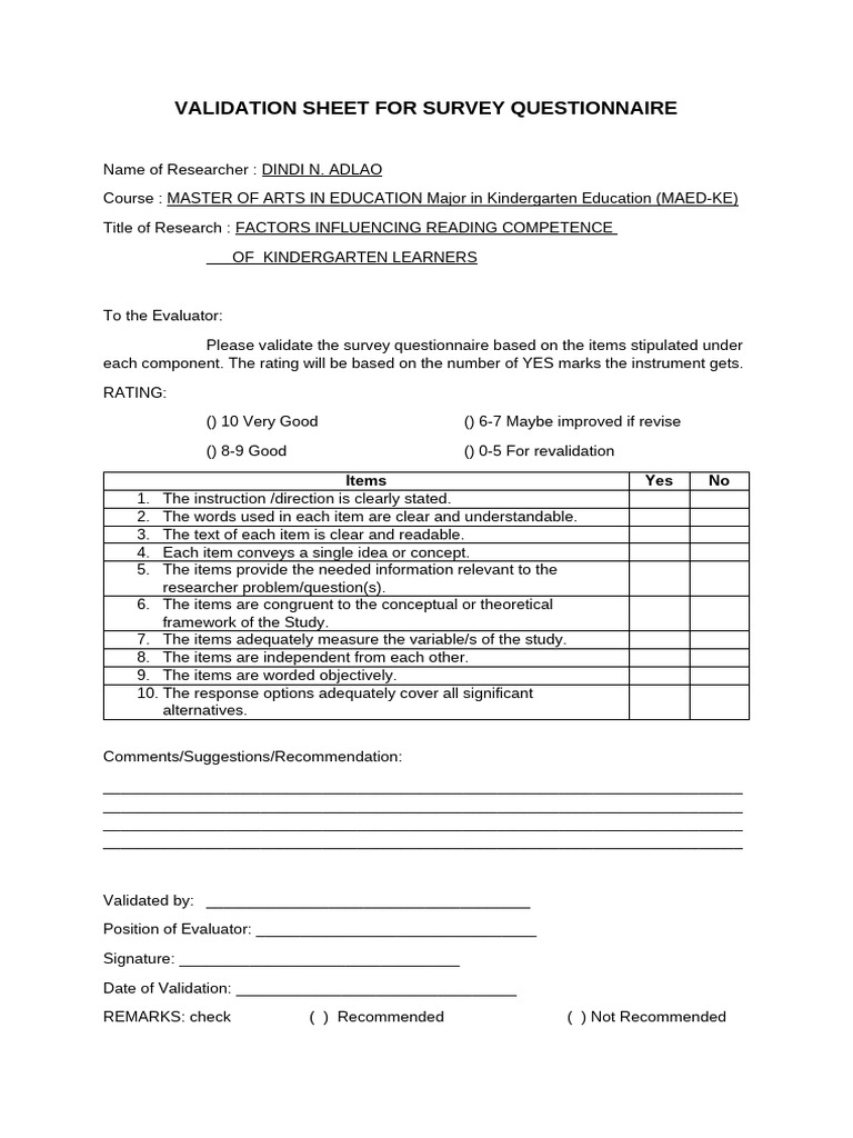 Validation Sheet and Certificate of Validation | PDF