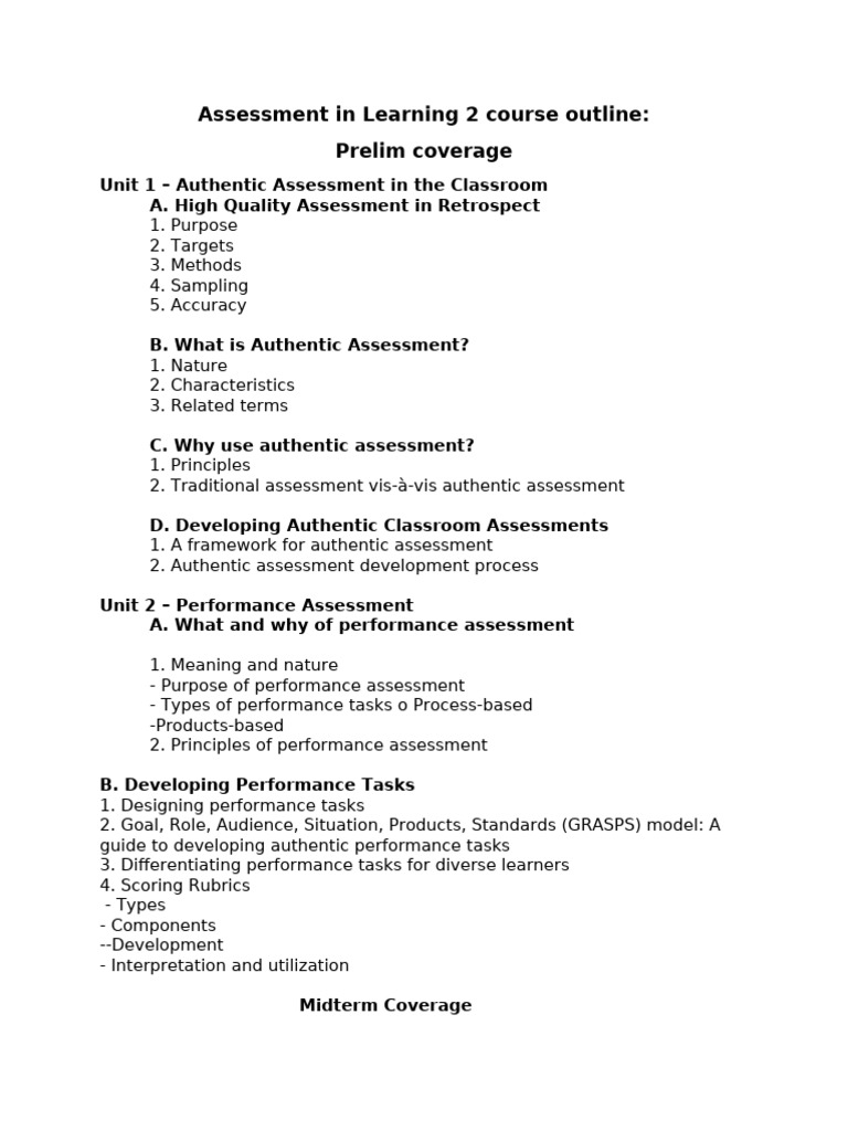 Authentic Assessment Course Outline | PDF | Educational Assessment ...