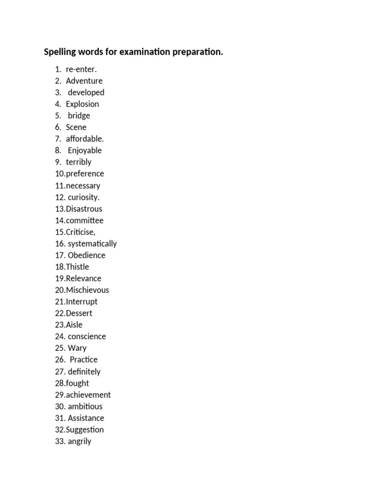 Spelling Words For Examination Preparation | PDF | Chess Openings | Chess
