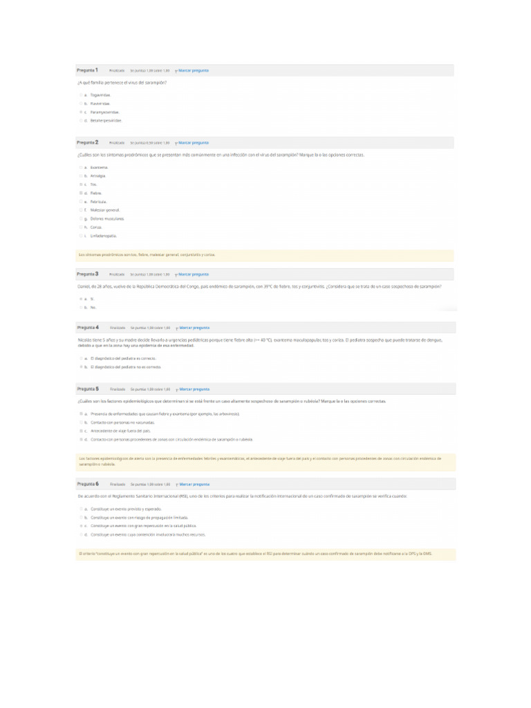 Respuestas Sarampion EXAMEN FINAL OPS | PDF