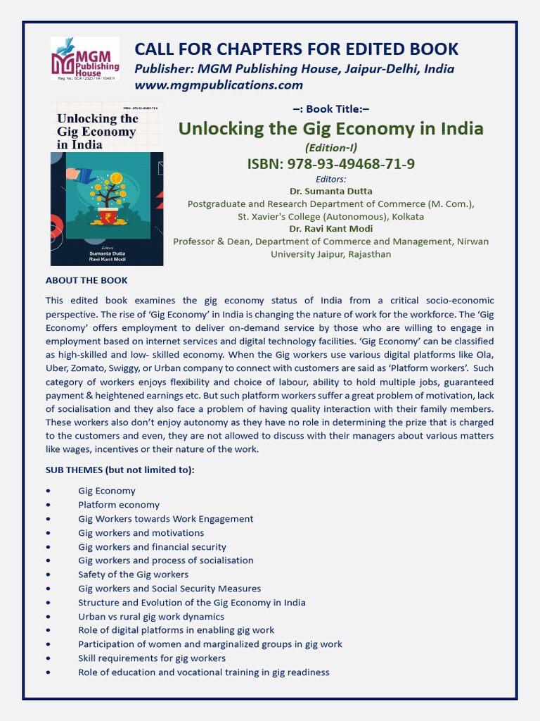 Call For Chapter Edited Book Gig Economy | PDF | Economies