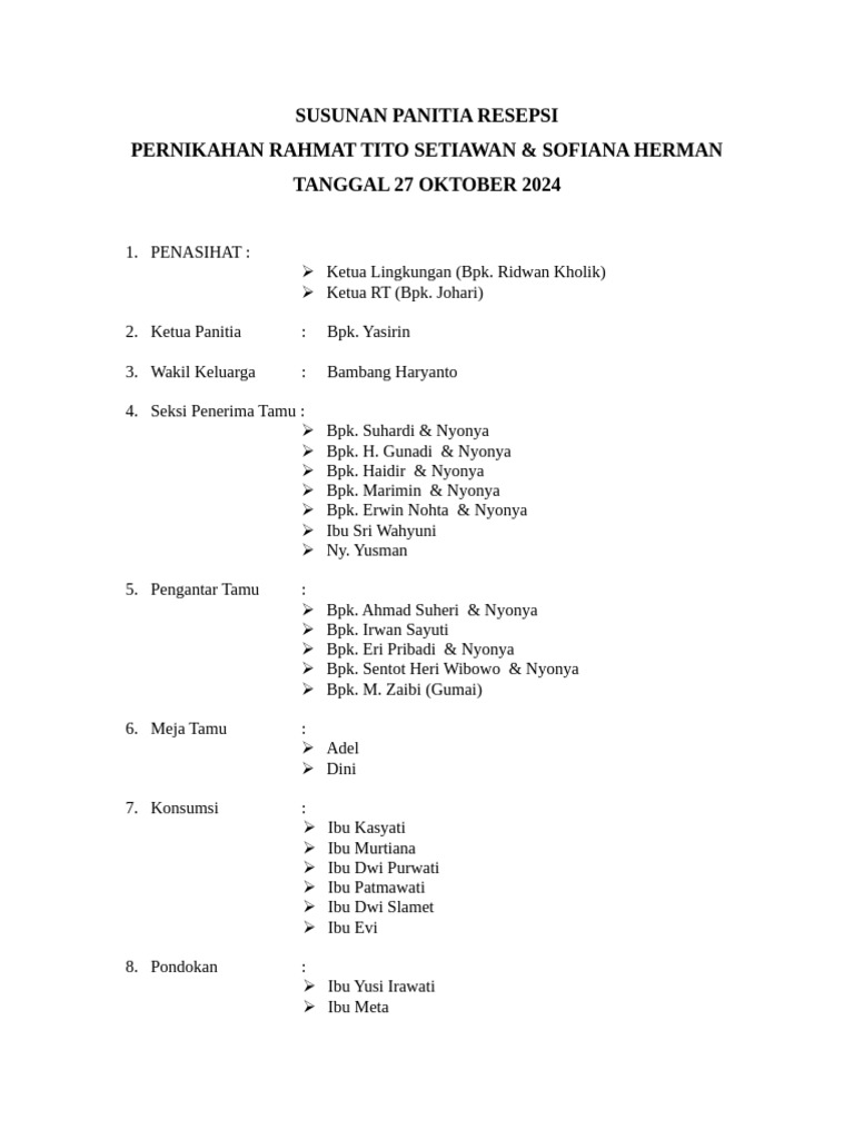 Susunan Panitia Resepsi | PDF