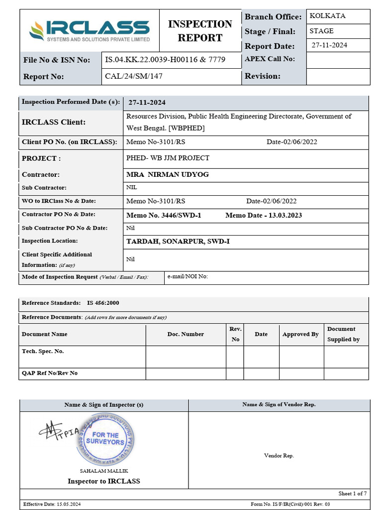 Kolkata Stage Inspection Report 2024 | PDF
