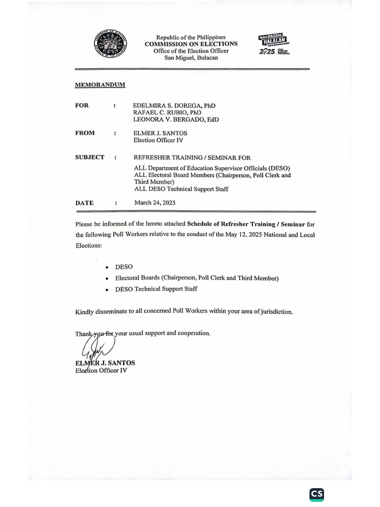Memo Schedule of Refresher Training | PDF
