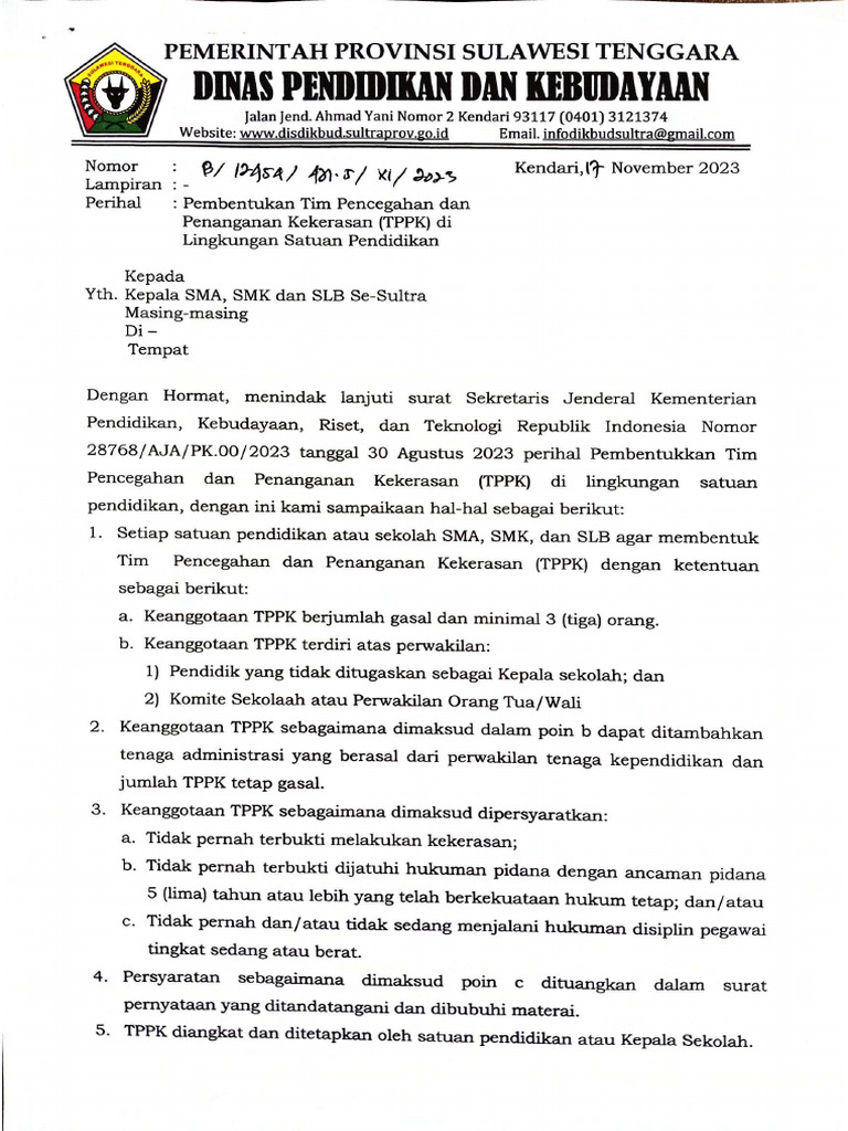 SK Tim TPPK Di Satuan Pendidikan | PDF