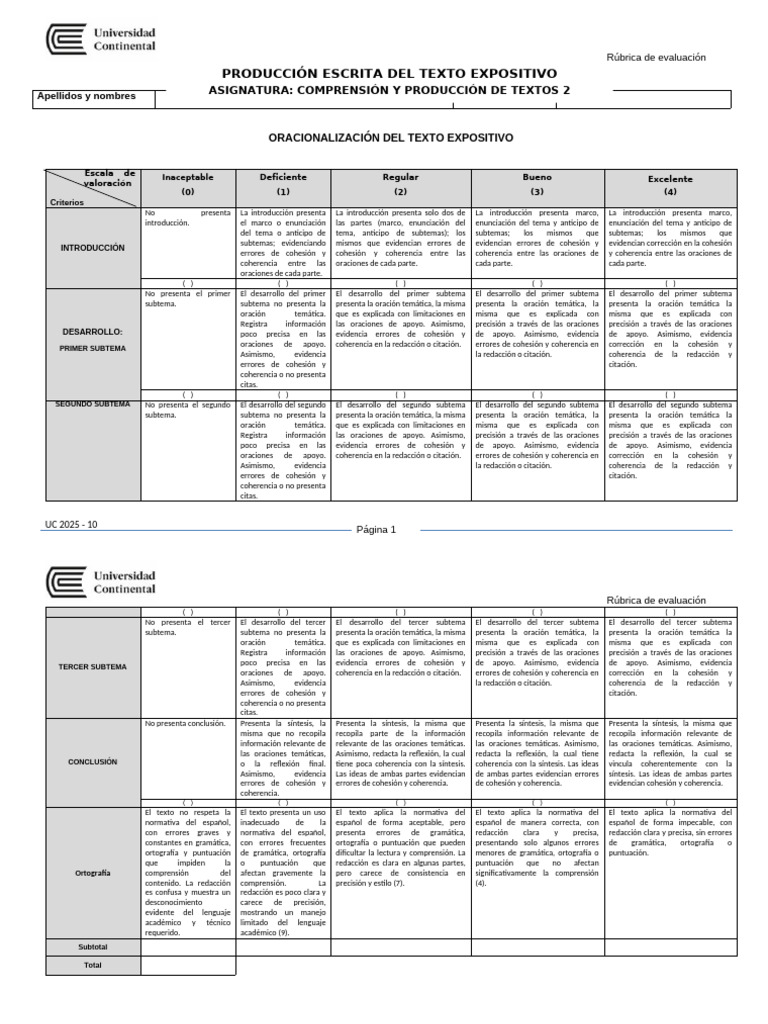 Rúbrica para Texto Expositivo | PDF | Puntuación | Ortografía