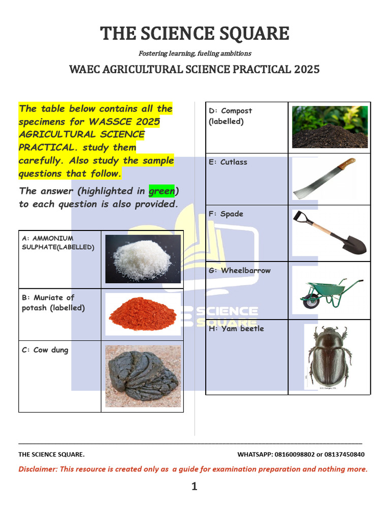 FINAL REVISION WAEC 2025 AGRIC Practical | PDF | Fertilizer | Soil