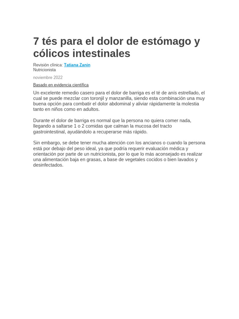 7 Tés para El Dolor de Estómago y Cólicos Intestinales | PDF | Té | Mentha