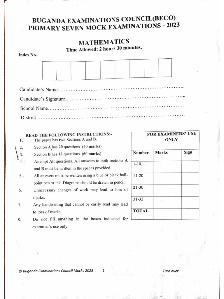 MTC Buganda PLE Mock - 2023 Tonnix - 0702141128 | PDF