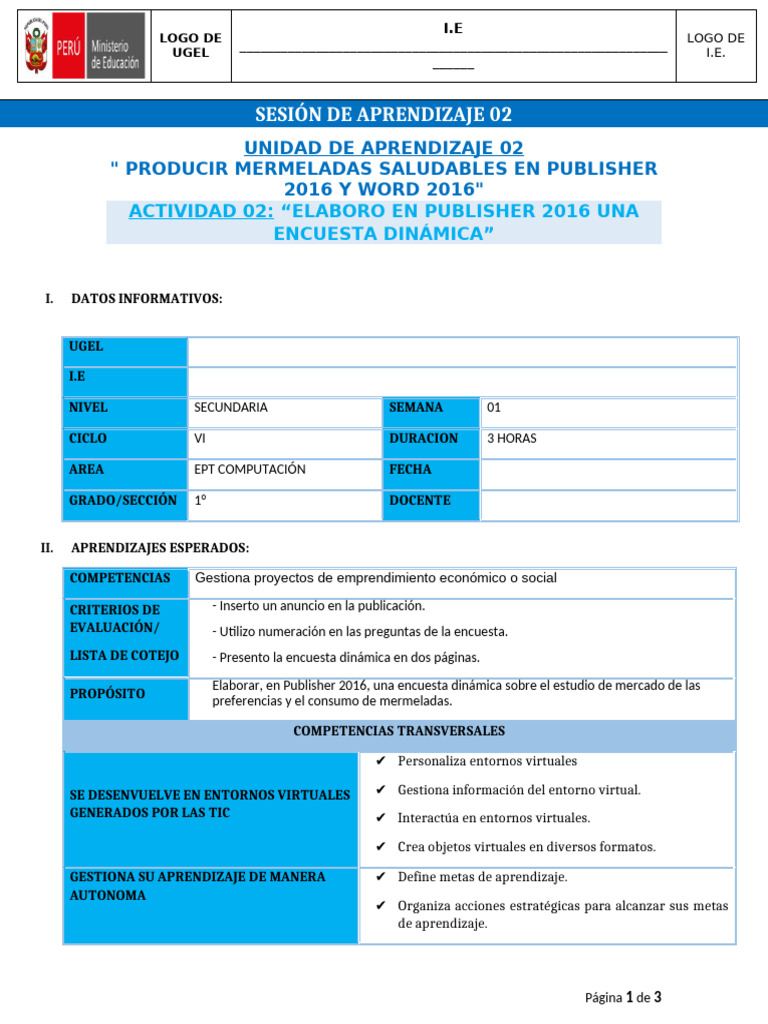 Ept Computación 1° - Sesión de Aprendizaje 02 | PDF | Aprendizaje | Evaluación