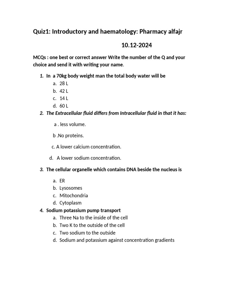 Pharmacy Test Introductory and Blood-1 | PDF