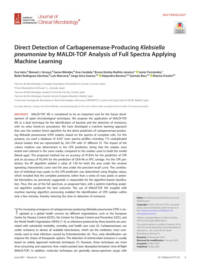 Gato Et Al 2023 Direct Detection of Carbapenemase Producing Klebsiella Pneumoniae by Maldi Tof ...