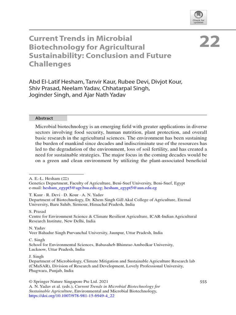 Microbial Biotechnology for Sustainable Agriculture | PDF | Soil ...