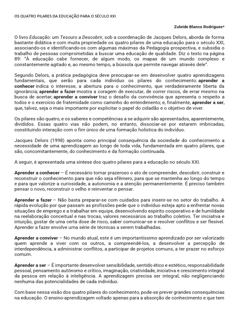 Quatro Pilares da Educação Moderna | PDF | Aprendizado | Pedagogia