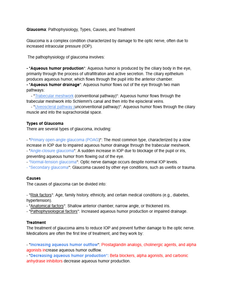 Glaucoma - Pathophysiology, Types, Causes, and Treatment | PDF ...