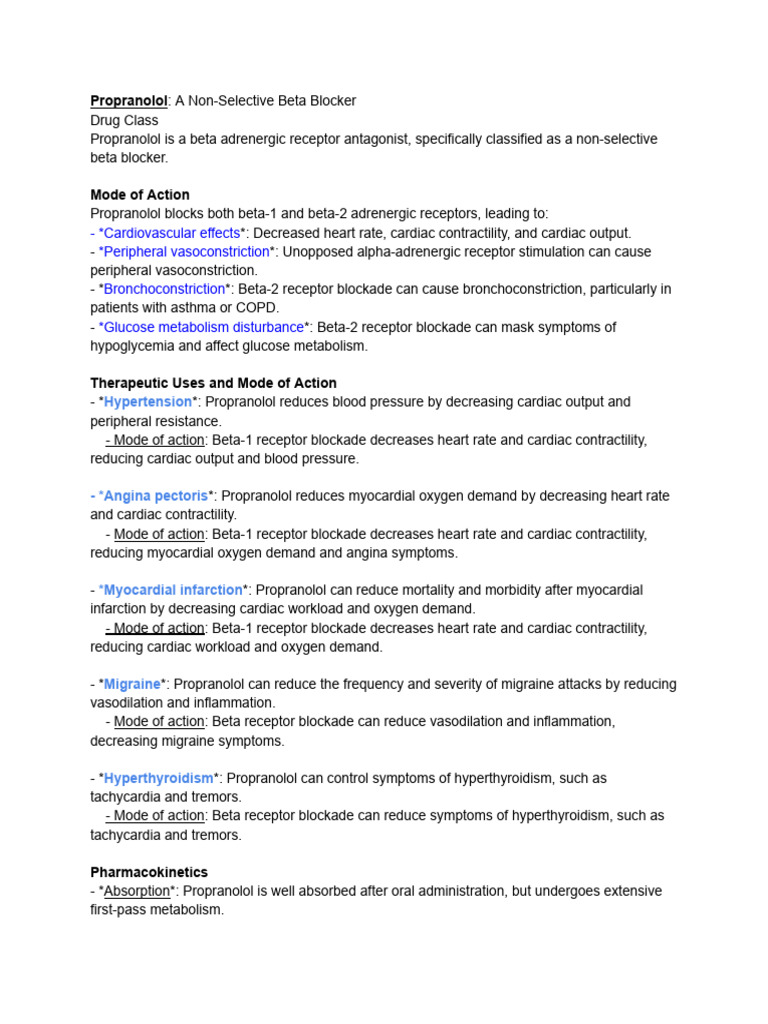 Propranolol - A Non-Selective Beta Blocker | PDF | Medical Specialties ...