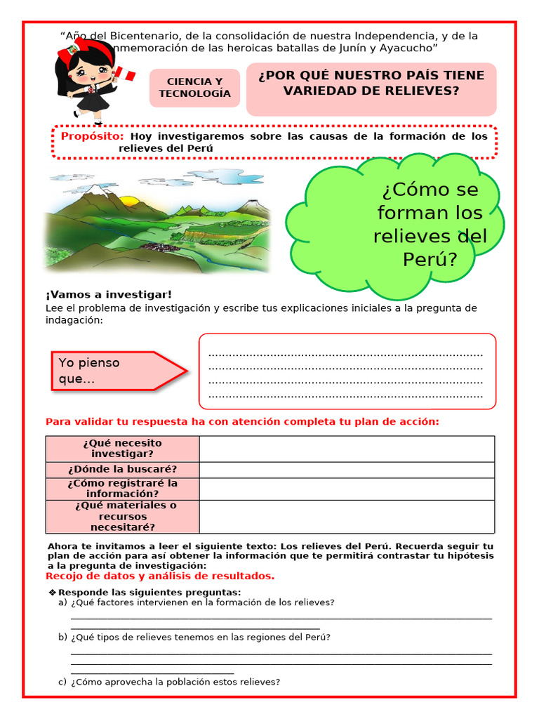 Ficha-Viern-Cyt-Por Qué Nuestro País Tiene Variedad de Relieves | PDF | Perú | Cognición