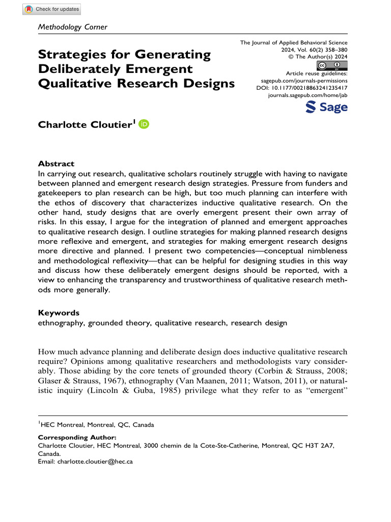 Cloutier 2024 Strategies For Generating Deliberately Emergent ...