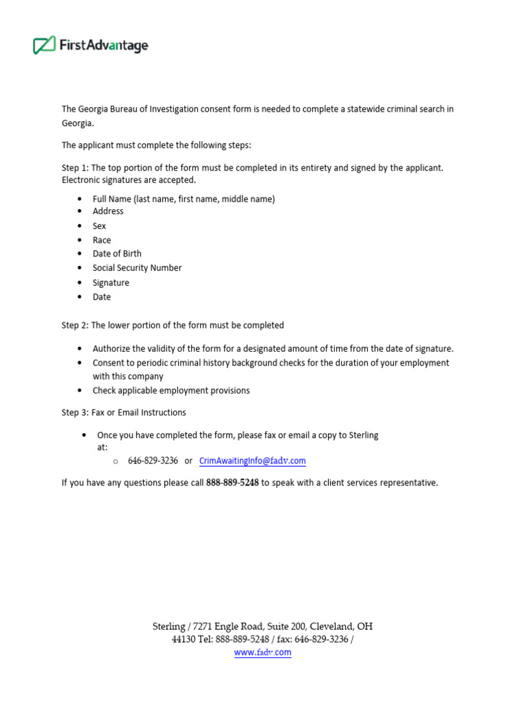 Georgia Criminal Consent Form | PDF | Criminal Record | Justice