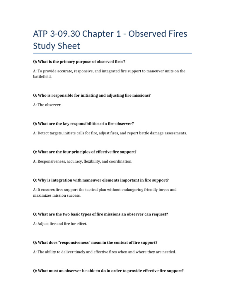 ATP 3-09.30 Chapter 1 Study Sheet | PDF