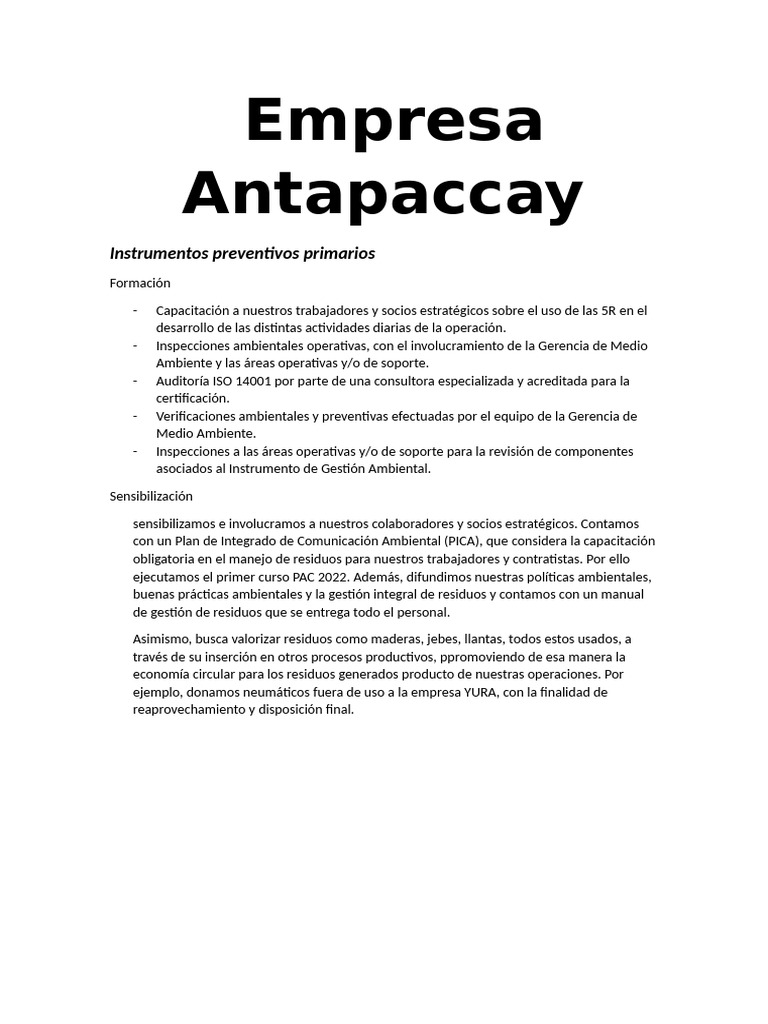 Empresa Antapaccay | PDF