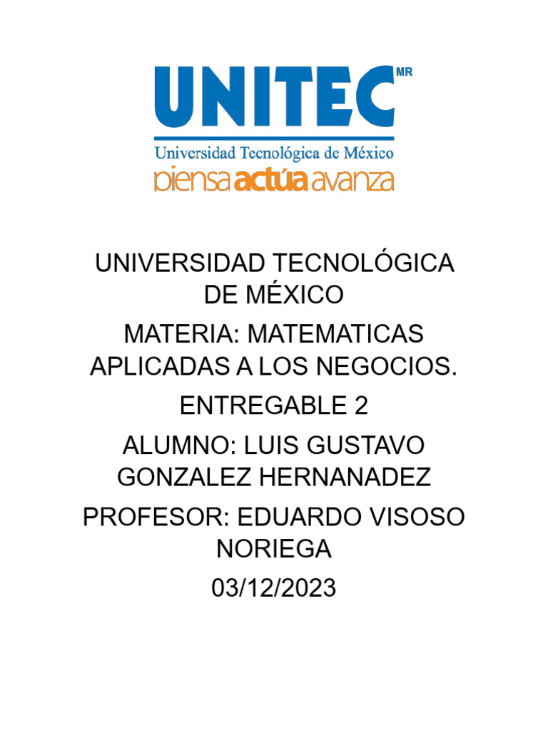 Entregable 2 Matematicas Aplicadas A Los Negocios | PDF | Ecuaciones | Matemáticas