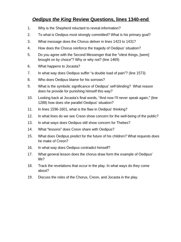 Oedipus 1340-End Questions | PDF