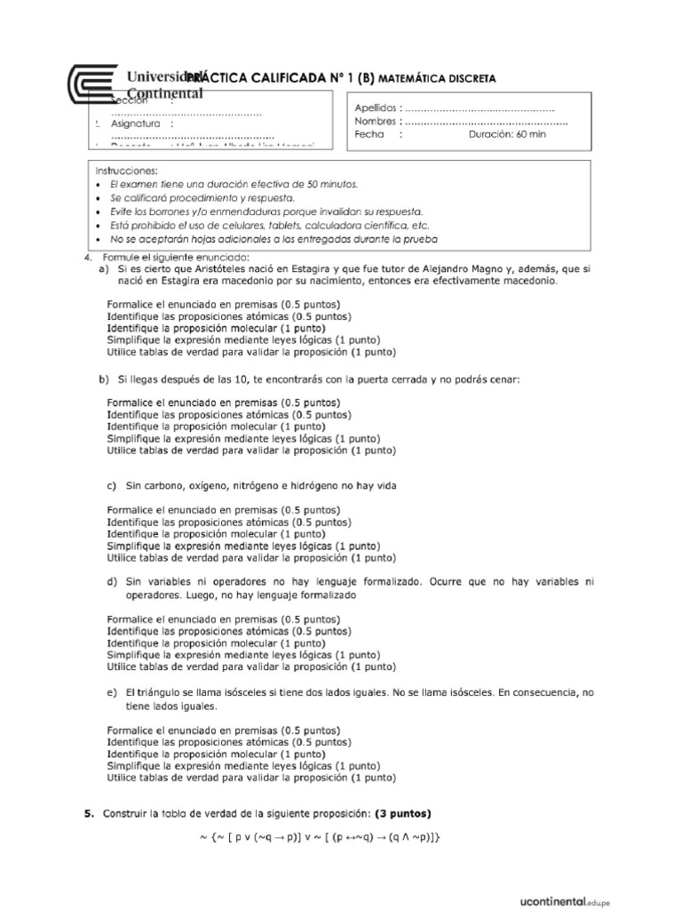Práctica de MATEMATICA DISCRETA | PDF