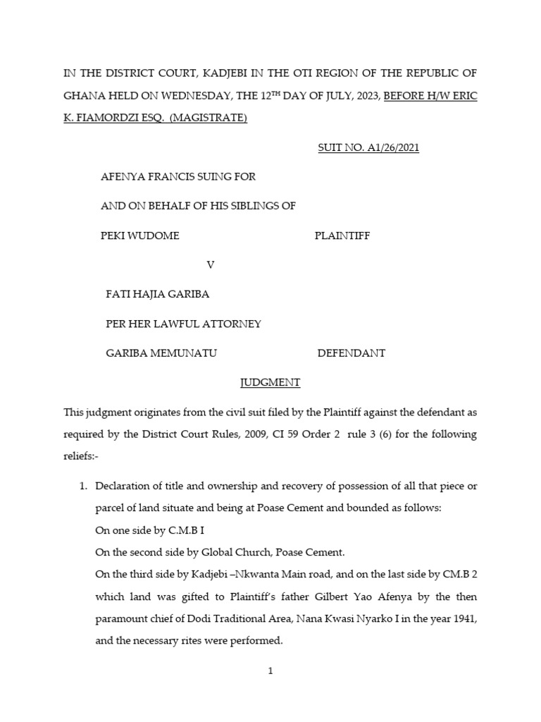 Francis Vrs Gariba 2023 GHADC 52 (12 July 2023) | PDF | Lawsuit ...