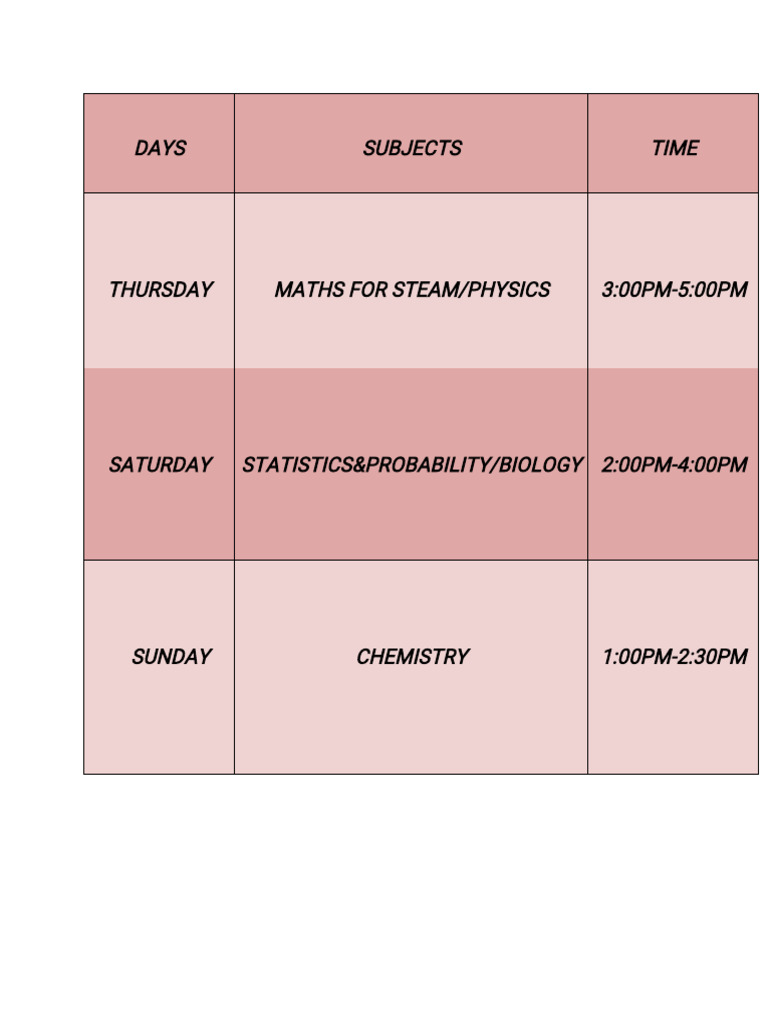 Timetable Days-Wps Office | PDF