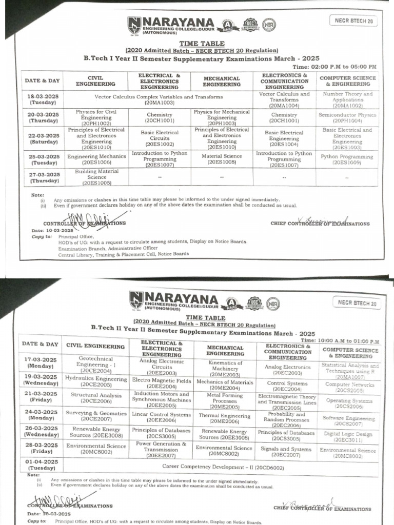Supplementary Exam Schedule | PDF