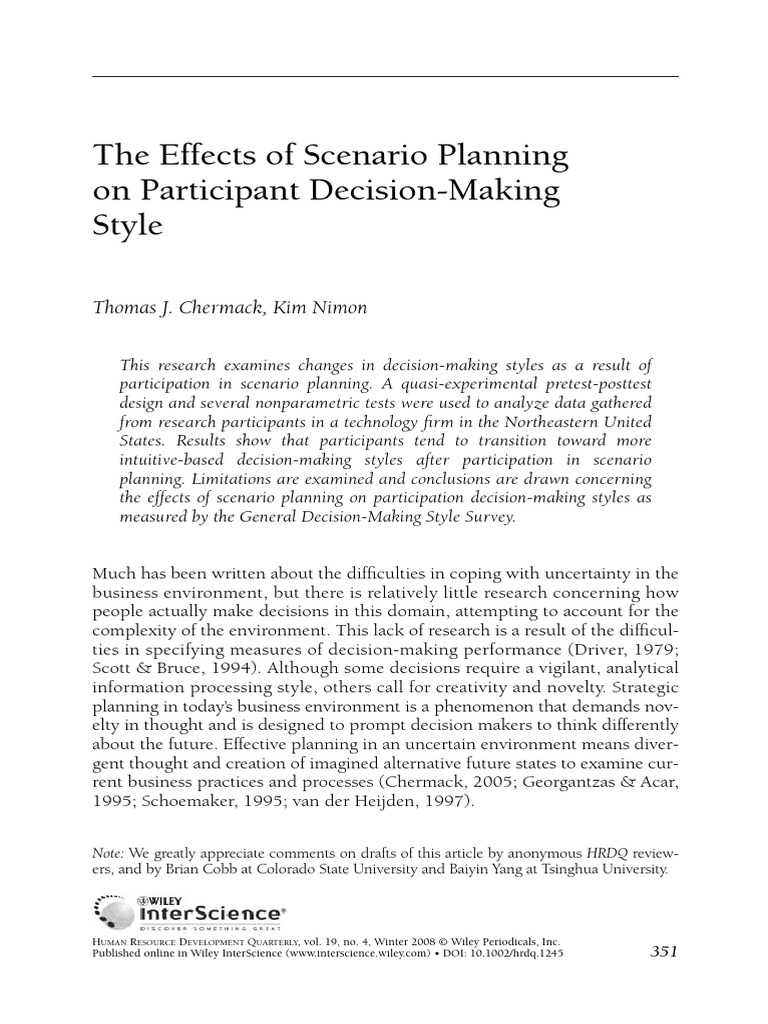 The Effects of Scenario Planning On Participant Decision Making Style ...
