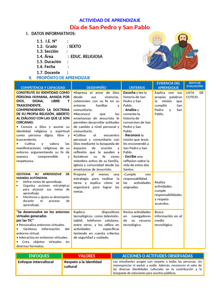 D2 A2 SESION REL. Día de San Pedro y San Pablo | PDF | Cristo (título ...