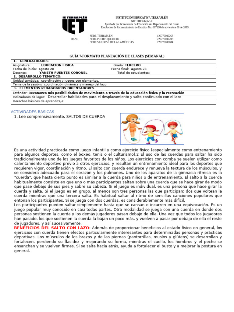 Agosto 28 Educaion Fisica Grado Tercero Tercero Periodo | PDF