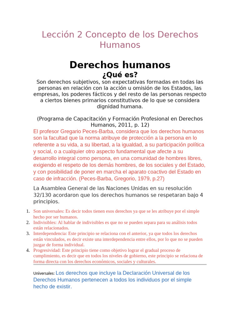 Lección 2 Concepto de Los Derechos Humanos | PDF | Derechos | Derechos ...