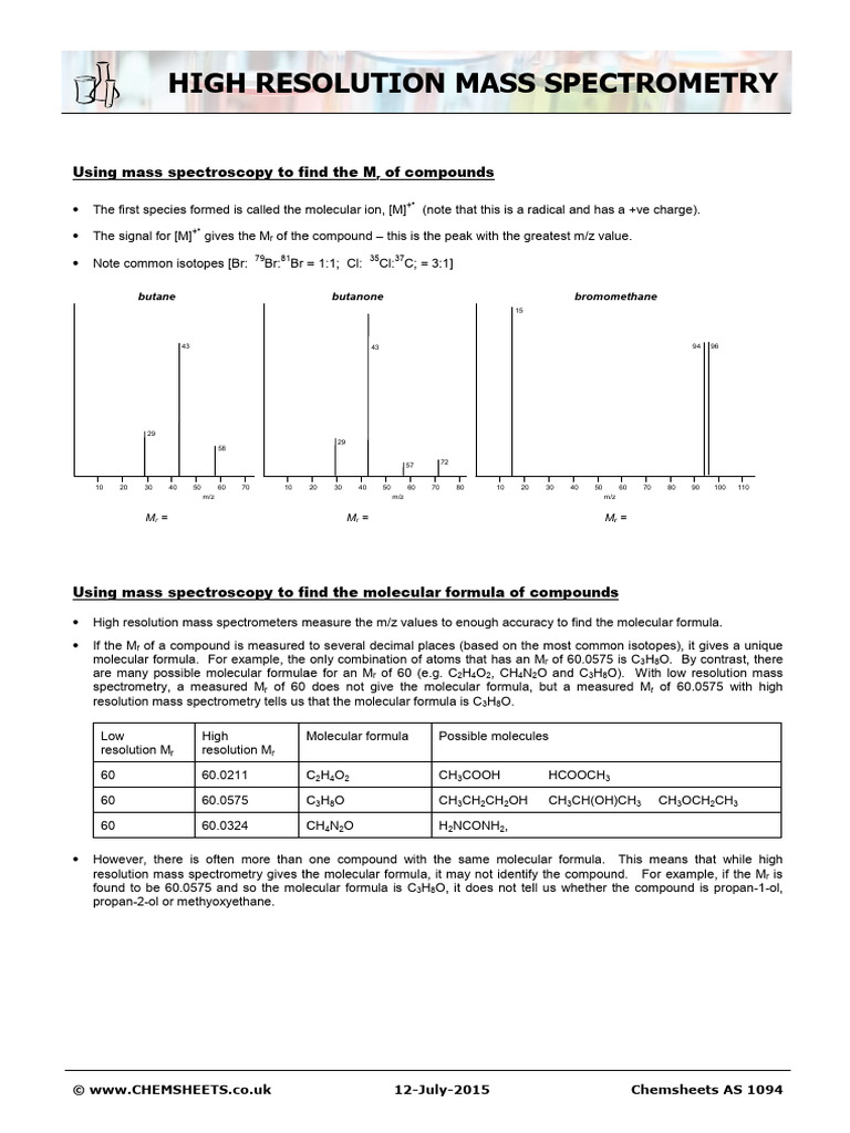 Chemsheets As 1094 High Resolution Mass Spectrometry | PDF | Molecules ...