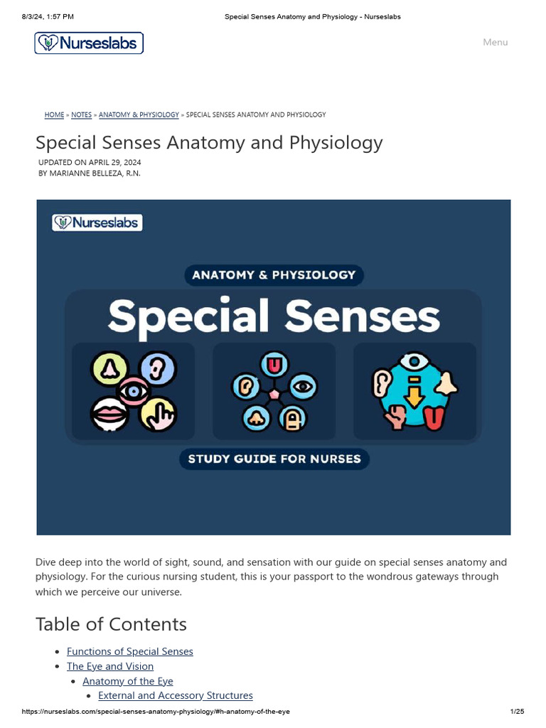 Special Senses Anatomy Overview | PDF | Ear | Senses