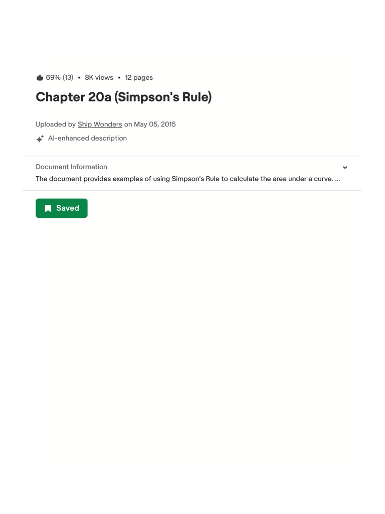 Chapter 20a (Simpson's Rule) - PDF - Mathematical Analysis - Area | PDF ...