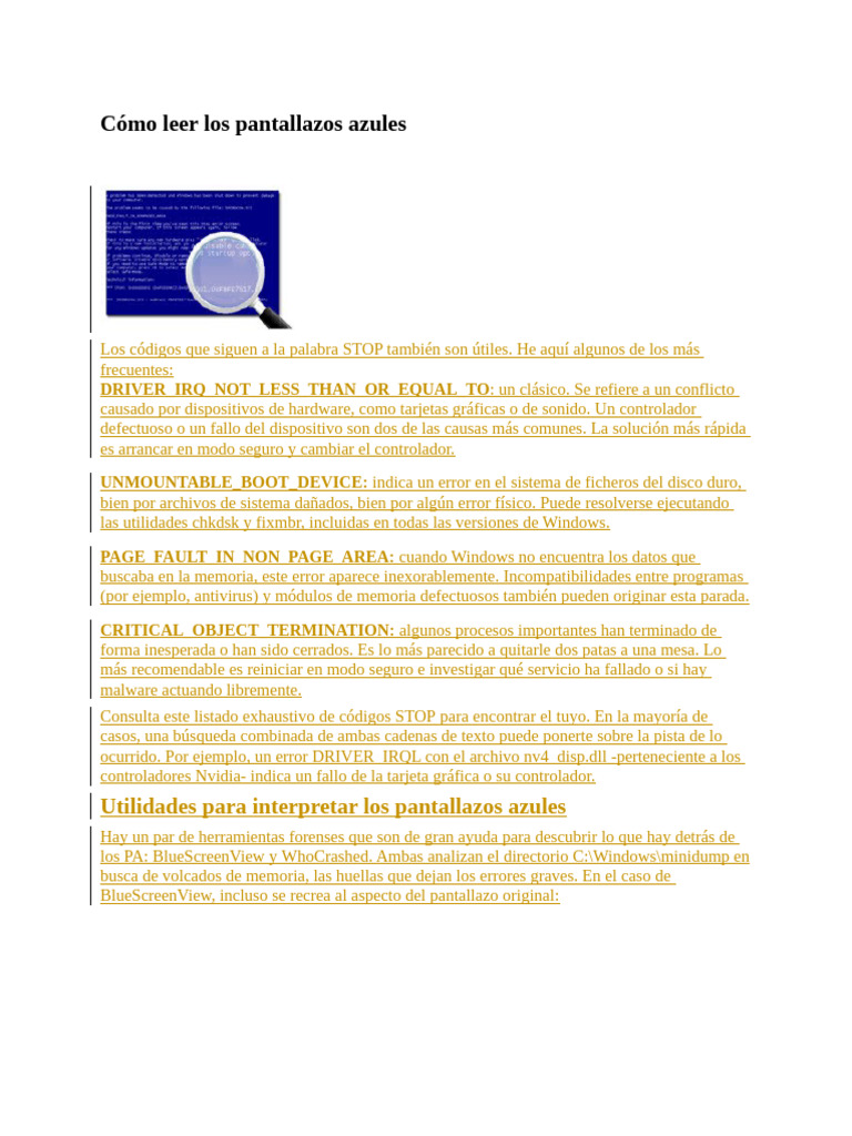 Cómo Leer Los Pantallazos Azules | PDF | Microsoft Windows | Arranque