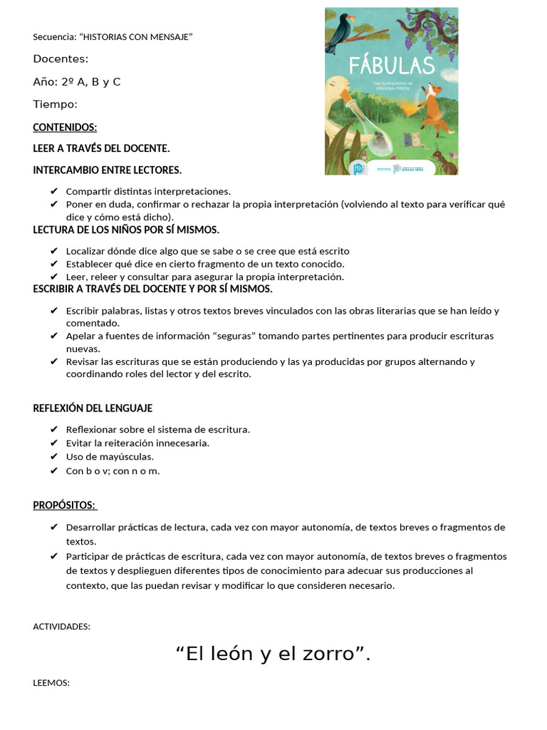 Actividades sobre "La paloma y la hormiga" | PDF | Fábula | Hormiga
