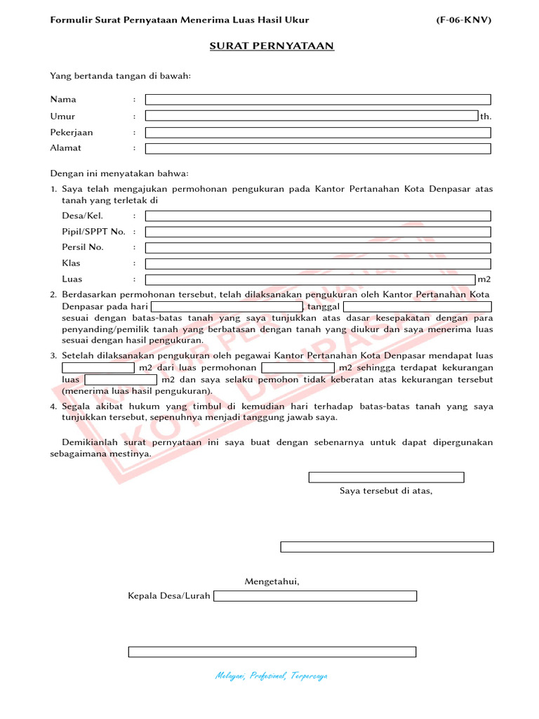 Pernyataan Menerima Luas Hasil Ukur (New) | PDF