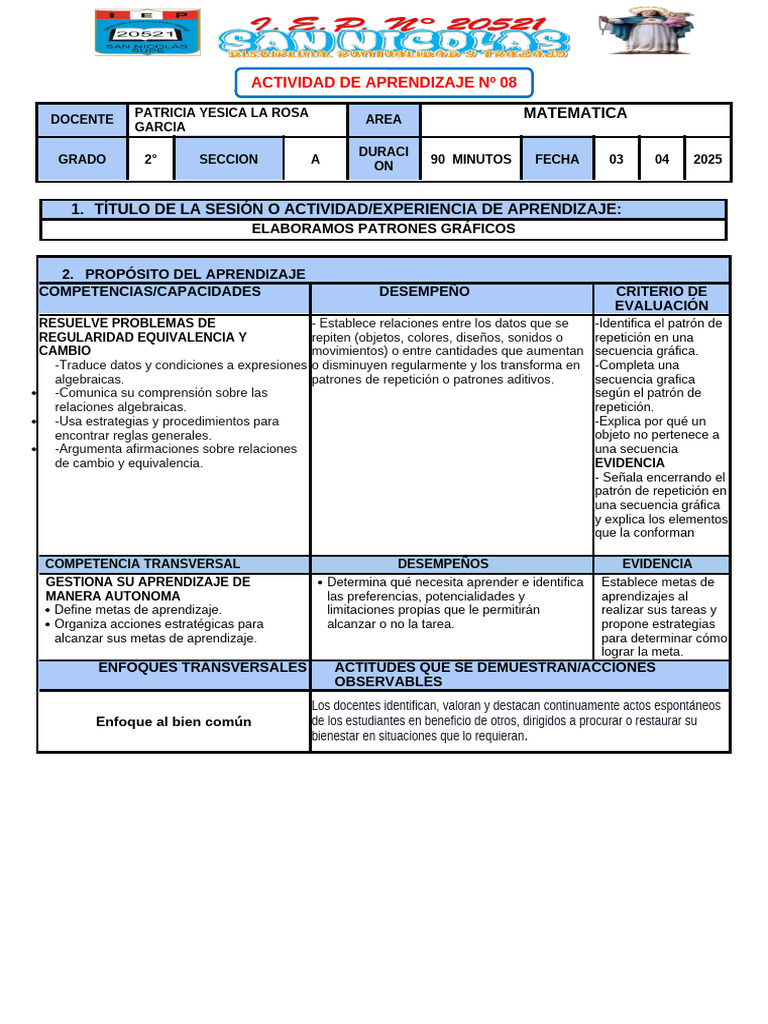 Sesión Elaboramos Patrones Graficos | PDF | Aprendizaje | Evaluación