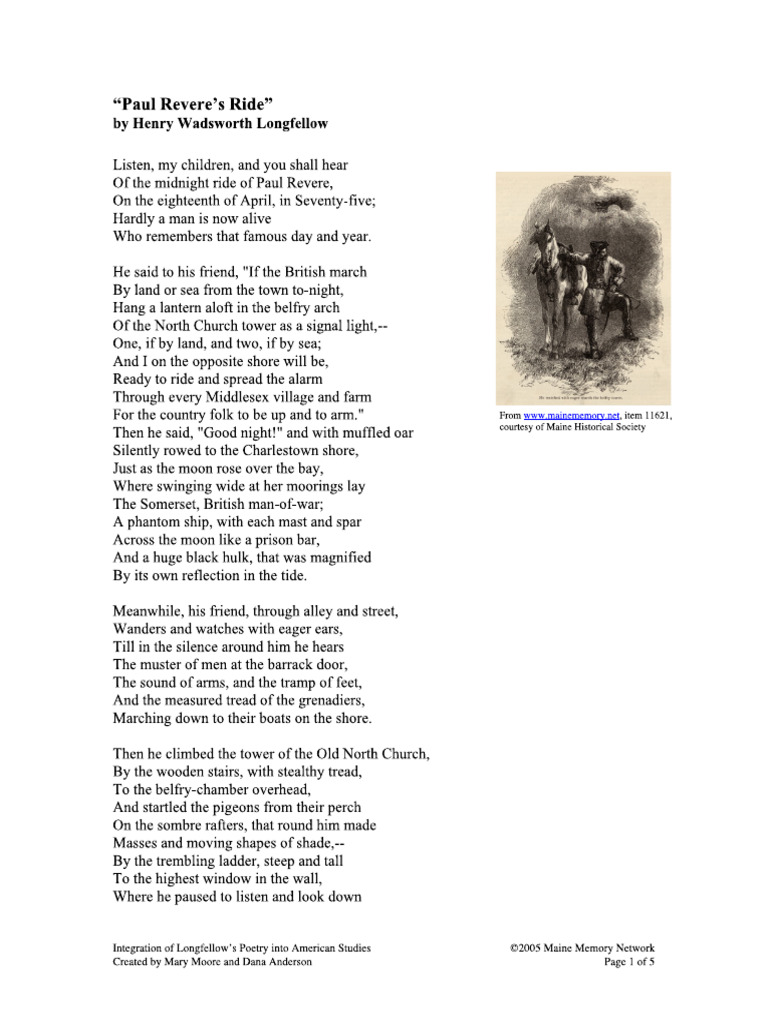 Paul Revere's RIde - Henry Wadsworth Longfellow | PDF
