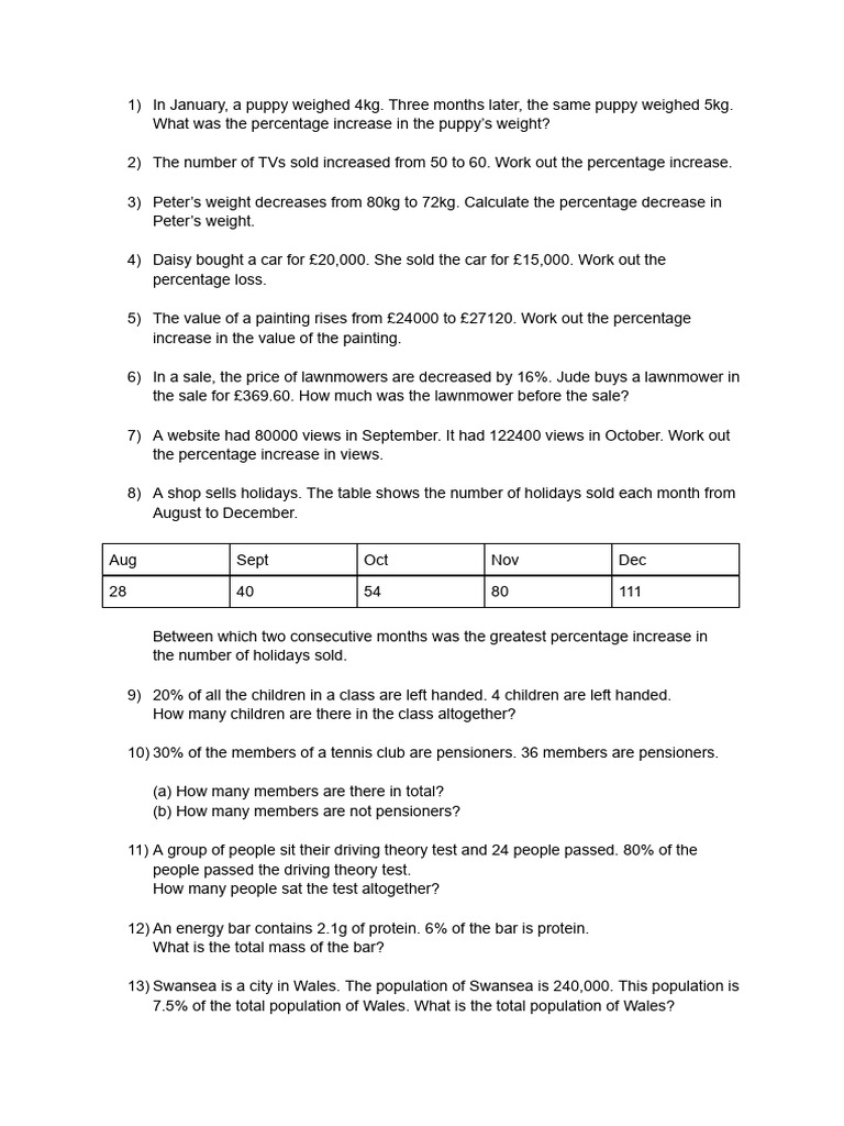 Percentage Change & Percentage Reverse Quiz | PDF | Economies