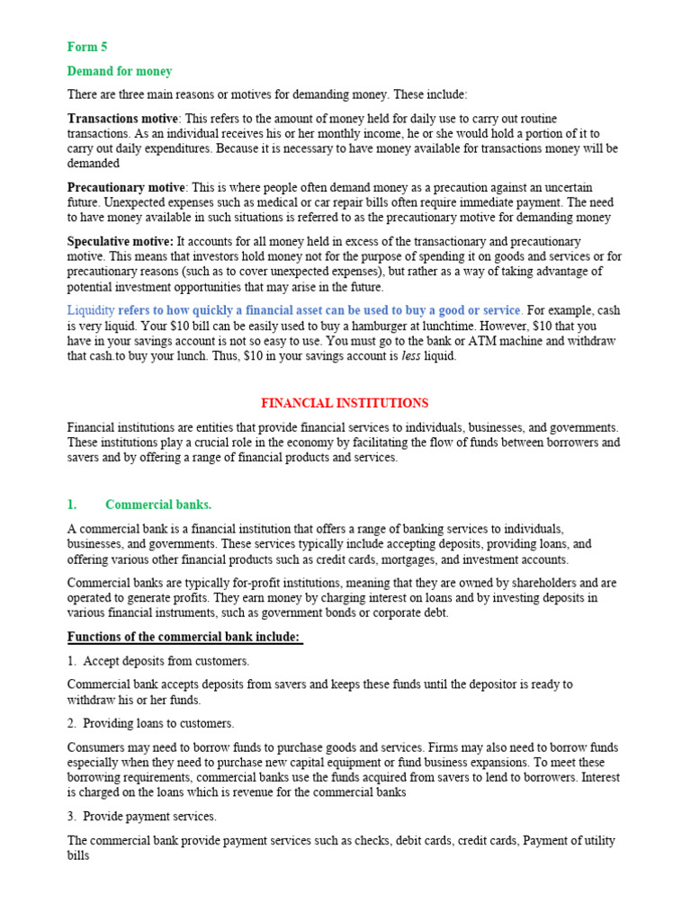 Motives For Demanding Money Financial Institutions and Instruments ...